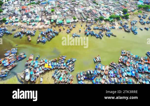 La Gi fishing village seen from above with hundreds of boats anchored ...