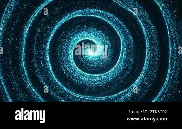 Spiral shiny blue vortex with floating particles on a black background ...