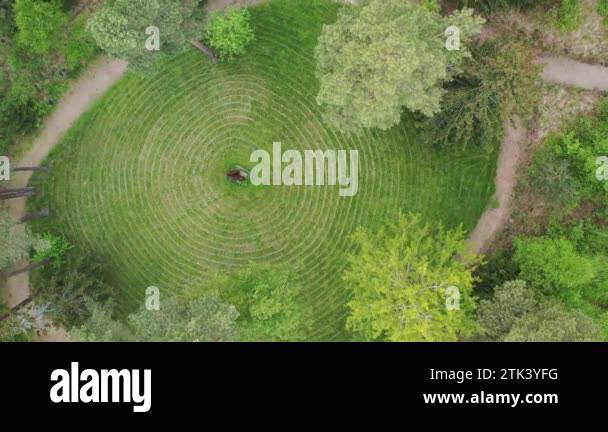 Green labyrinth in forest park, aerial view Stock Video Footage - Alamy