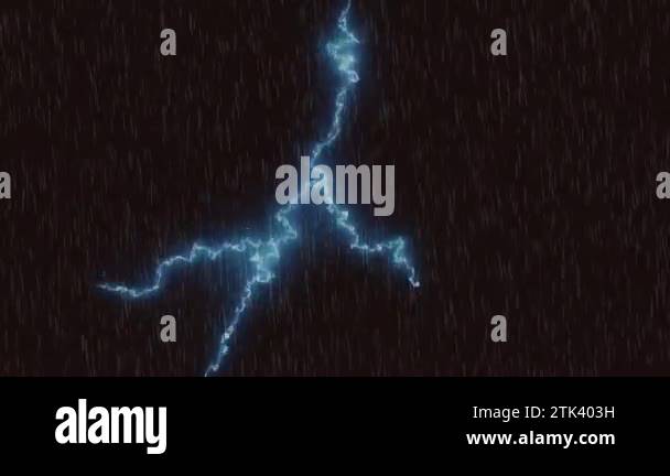 Light Raining with Lightning Strike flashing thunderstorms discharge Alpha channel. Falling Rain ...