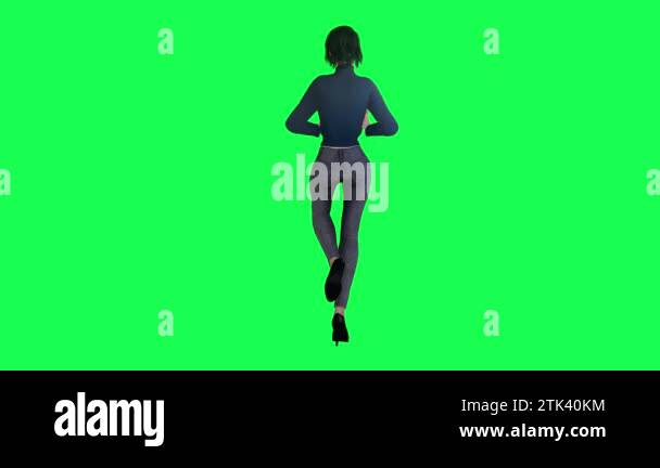 A girl with a thin body and sports barbie in green screen with tall ...