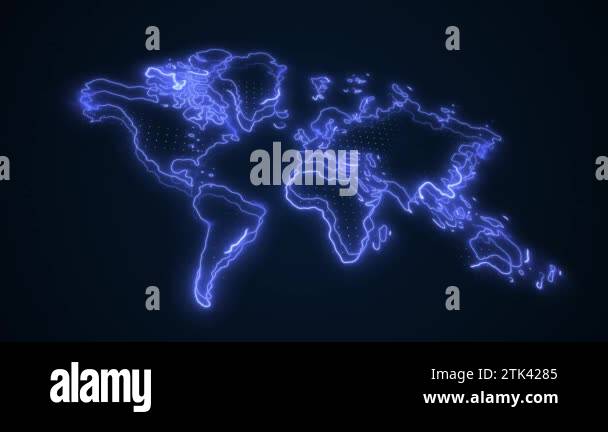 3D Neon Blue World Map Borders Outline Loop Background Stock Video ...