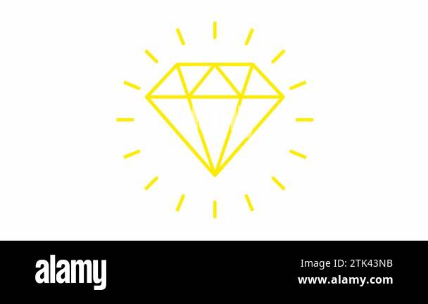 Animated yellow symbol of diamond. Radiance from rays around icon of ...