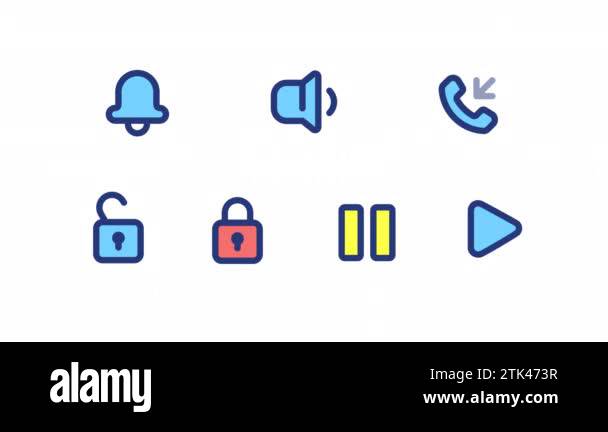 Animated mobile app color ui icons. Smartphone program controls. Multimedia player. Seamless ...