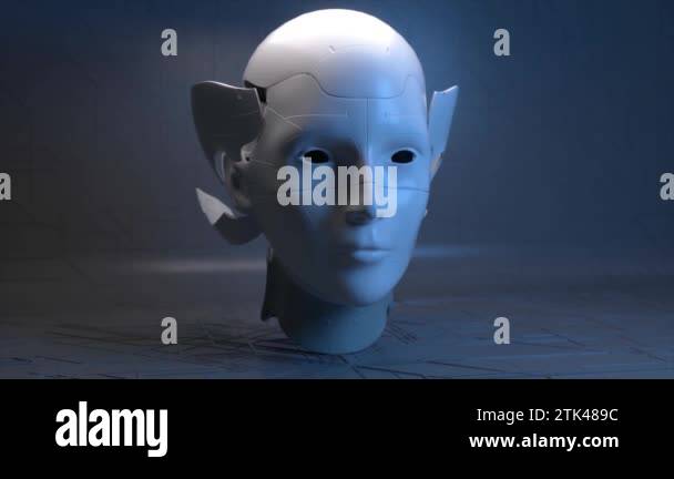 Nanotechnology concept. The head of the robot opens the upper shell and ...