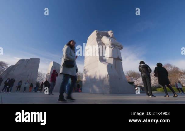 Ultra-wide low-angle shot of tourists visiting the Martin Luther King ...