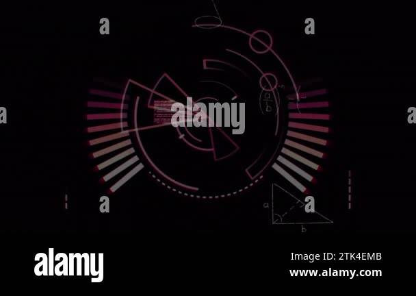 Animation of loading circles and computer language with mathematical equation and diagrams ...