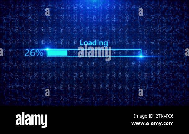 4K Futuristic progress loading bar 0-100 percent on Black Background. Computer loading screen ...