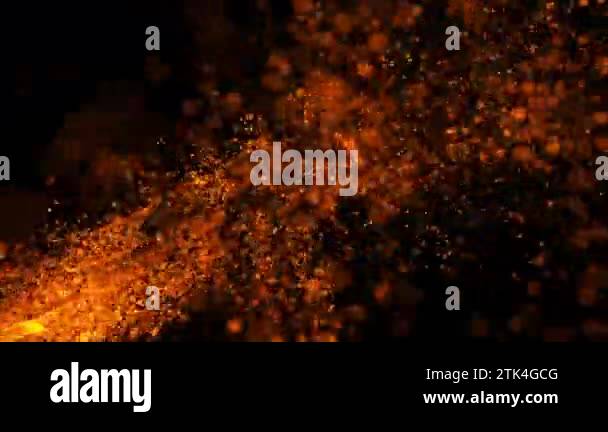 Abstract loop orange fire particles with smoke cloud flare explod flow ...