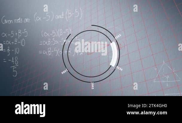 Animation of scope scanning over mathematical equations on grey background. Education, learning ...