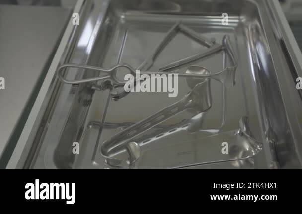Surgical instruments. Operating room. Close-up shot. Surgical ...