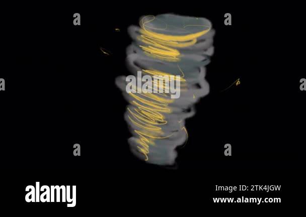 A fiery hurricane with yellow sparks on a black screen. Animation of ...