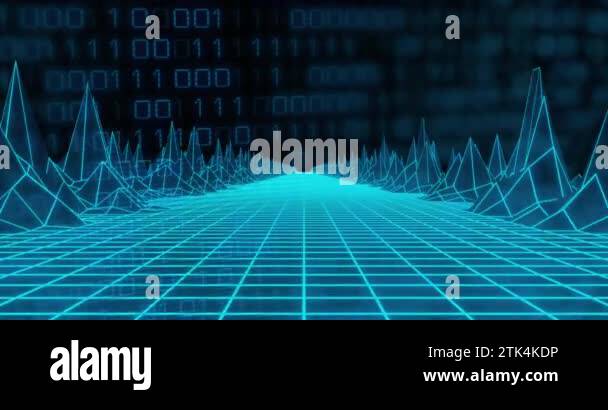 Animation of 3d model of grid pattern forming mountain over binary ...
