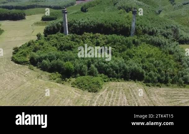 Landscape of Hue Nyma in Vietnam with old historic towers. Drone view ...