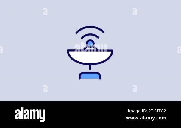Animated antenna color icon. Satellite dish broadcasting signal ...