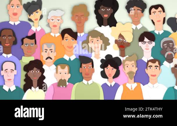 Background with lots of people, smiling to camera. People all ages, big ...