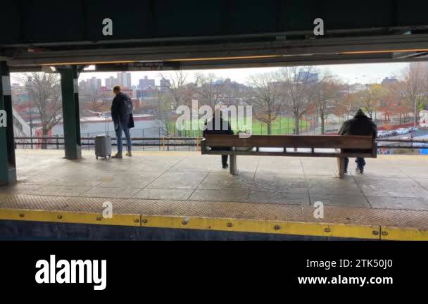 This aerial video show views of Broadway Junction Train Station ...