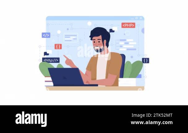 Animated Online Coding Course Programming Language Loop Flat 2d Character Hd Video Footage