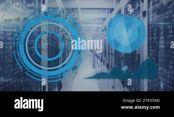 Animation of mathematical equations, graphs, radars and lens flare over ...