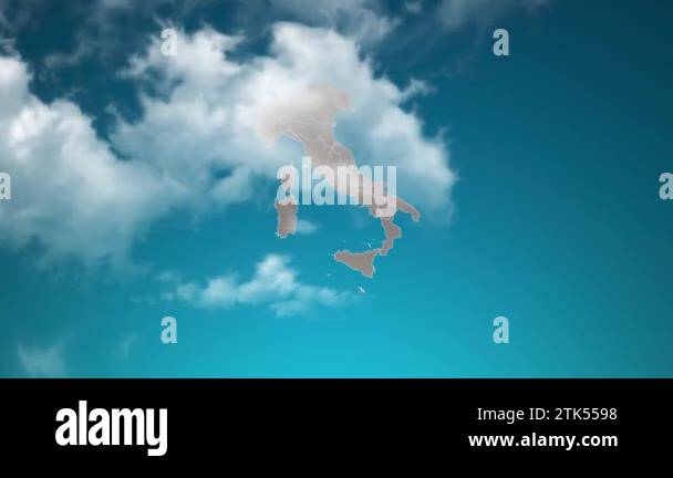 italy country map with zoom in Realistic Clouds Fly Through. camera ...
