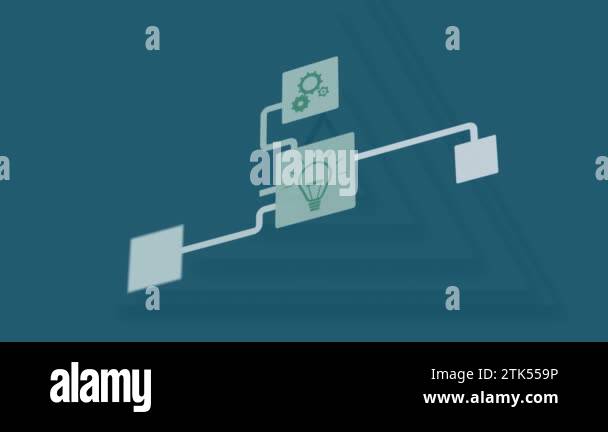 Animation of flow chart of multiple icons over triangles against blue ...