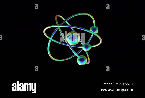 Animation of atom model spinning on black background. Global science ...