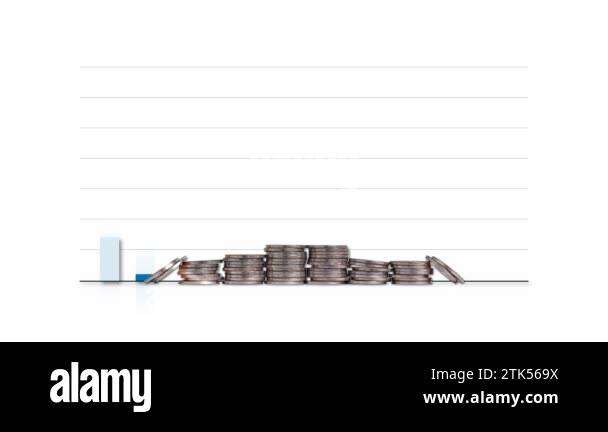 Rising bar graph and line graph with a piles of coins. Business concept ...