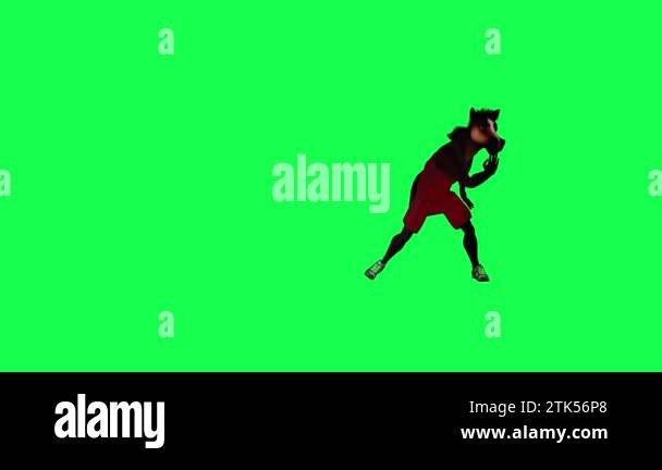 Brown 3D anthropomorphic magic horse in red tracksuit performing break ...