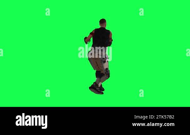 High angle animated 3D military soldier dancing samba on green screen ...