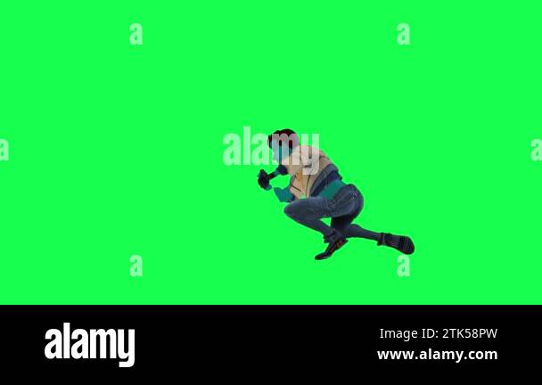 Blue 3D animated man fighting and punching from right angle on green ...