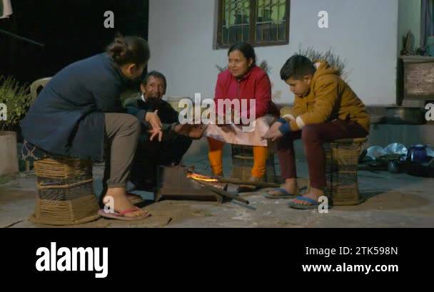 Family warming themselves in cold winter. High-quality apple prores 4k ...