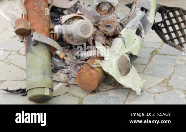 Parts of a tactical ballistic missile, OTR-21. Destroyed Russian ...