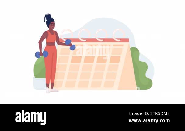 Animated workout schedule. Weight loss routine. Looped 2D cartoon flat ...