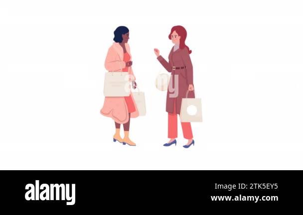 Animated ladies talking characters. Woman with purchases. Shopping ...