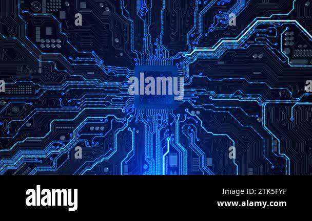 4K 3D Artificial intelligence AI Circuit board. Electronic computer ...