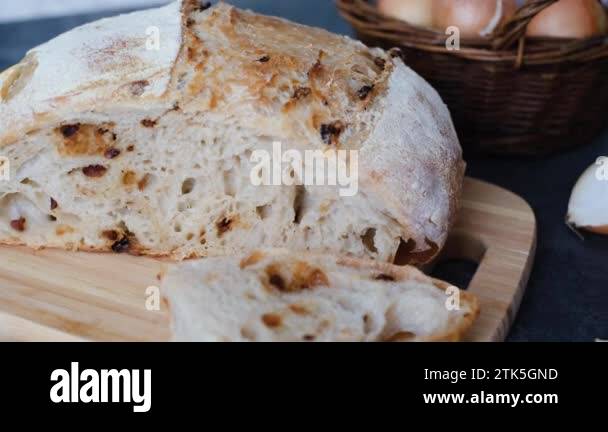 Homemade sliced whole wheat onion bread for sandwiches or toast on a ...