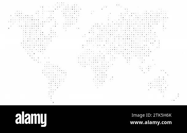 Dotted abstract world map. Dotted world map animation. 4K. Pixel mosaic ...