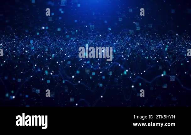 4K 3D Digital technology metaverse blue background, cyber information ...