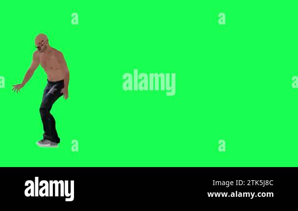 Criminal man and drug addict gangster with athletic body in green ...