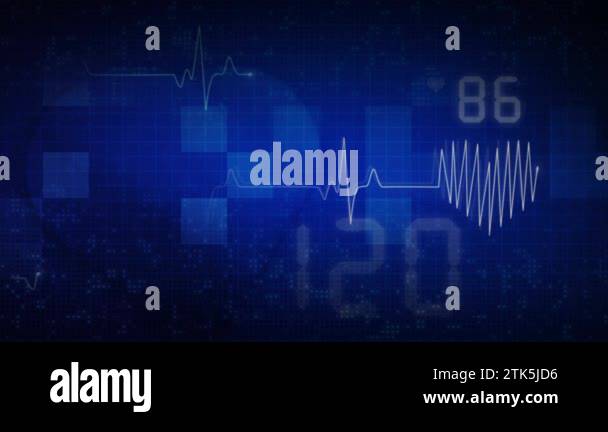 Blue abstract medical background. Animated heart cardiogram line ...