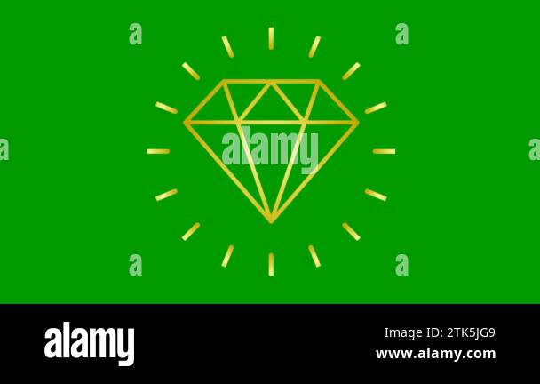 Animated golden symbol of diamond. Radiance from rays around icon of ...