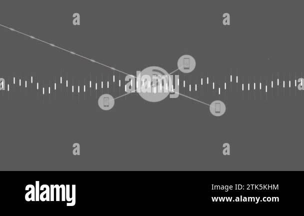 Animation of lines forming graph and connected icons over black ...