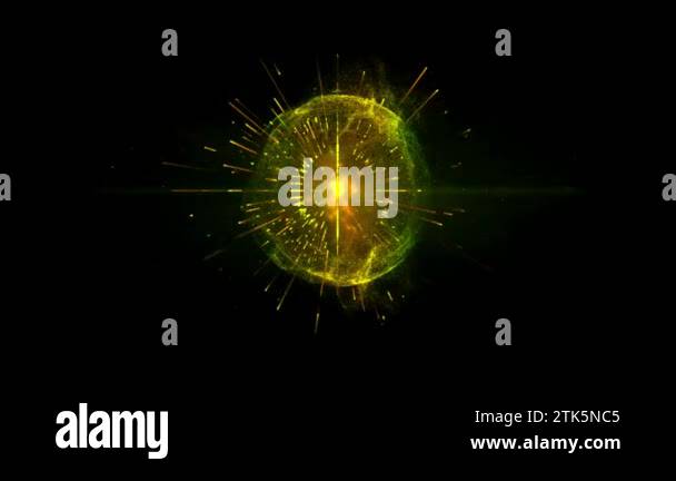 Animated yellow light power ball effect isolate on black background ...