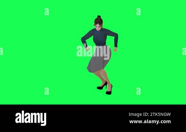Slim woman with a big body in green screen with a long stein dress with ...
