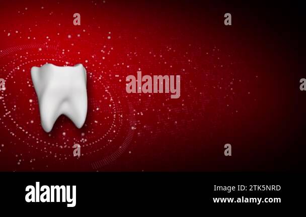 Rotating 3d model of a tooth on an abstract medical dental red ...