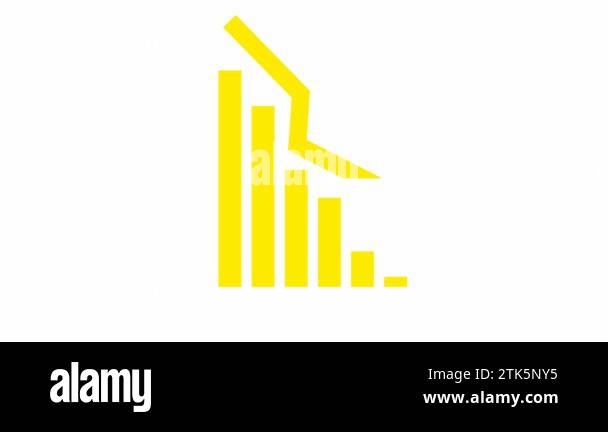Animated yellow recession chart of financial decline with a trend line ...