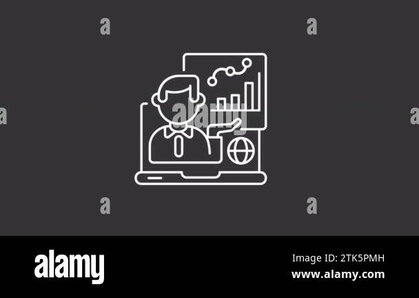Animated Chat White Line Icons Set Video Conference Technology