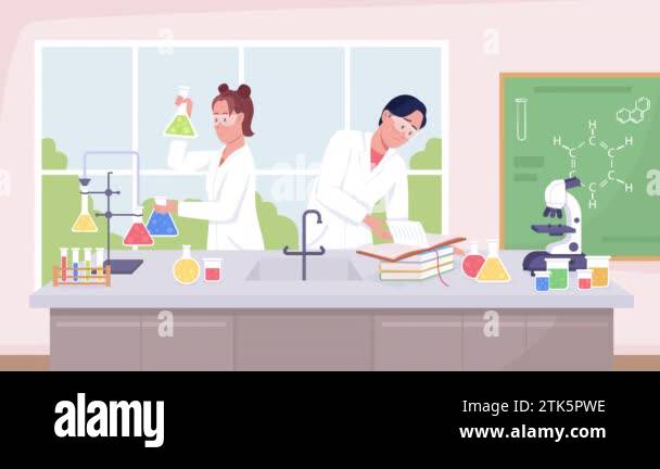 Animated chemistry class in school. Laboratory experiment. Science lab ...