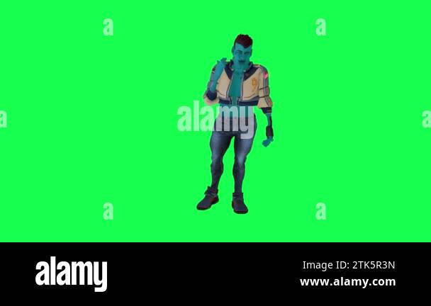 Rough blue 3D animated man talking on his phone from opposite angle on ...
