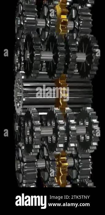 Vertical Background - Gear Mechanical System in full rotation. 3D ...
